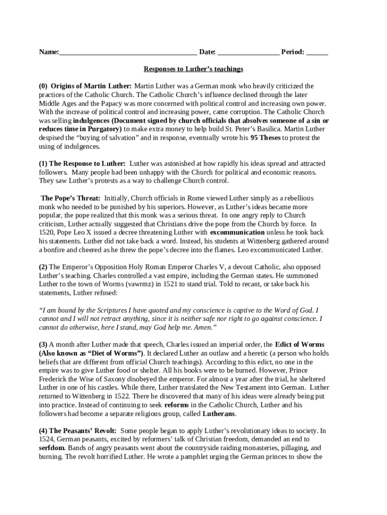 Martin Luther and the 95 Theses - Summary, Origins & Video Doc Template ...