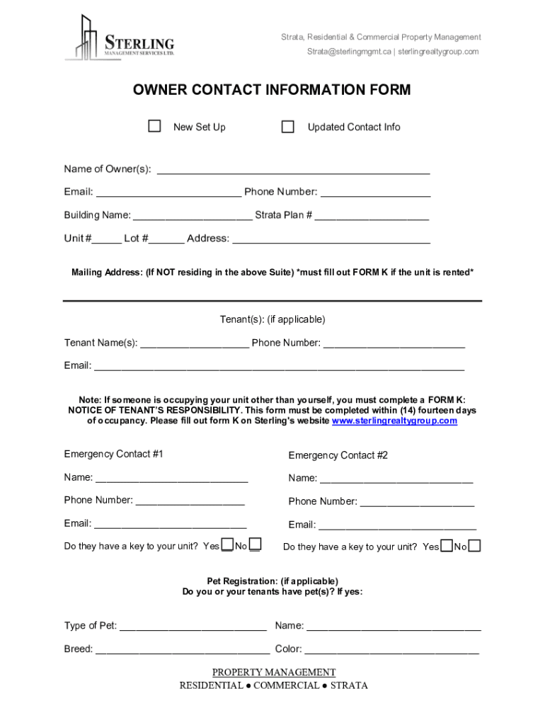 Fillable Online Strata Owner Contact Info Form Fax Email Print - pdfFiller