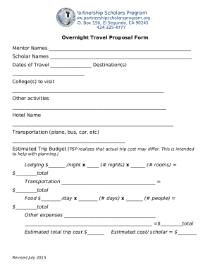 Overnight Trip Planning & Request Doc Template | pdfFiller