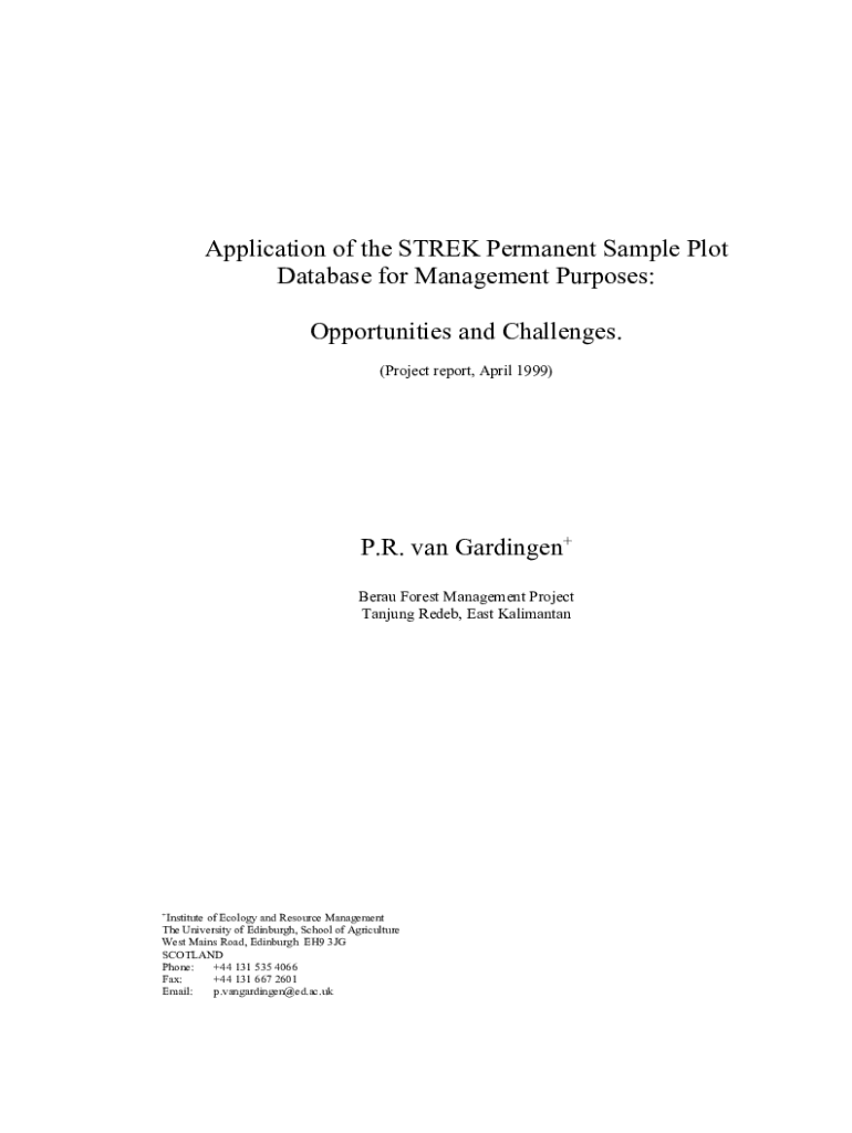 Fillable Online Application of the STREK Permanent Sample Plot Database ...