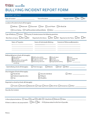 Fillable Online Bullying Incident Report Form Date Filed Fax Email ...