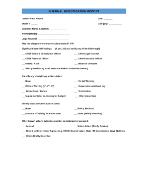 Generic Internal Investigation Report Teplate. Report Doc Template ...