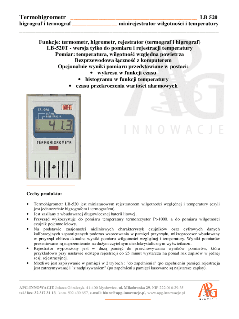 Fillable Online Termohigrometr LB-520, termometr LB-520T, rejestratory ...