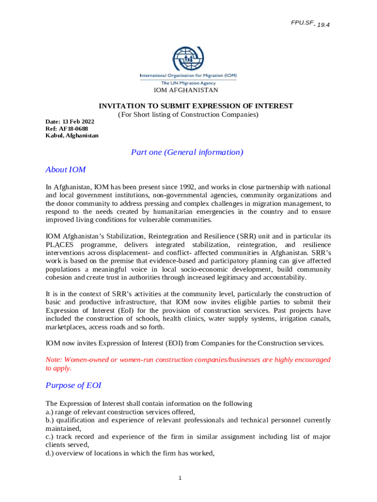 Call for registration pre-qualification with IOM ... Doc Template ...