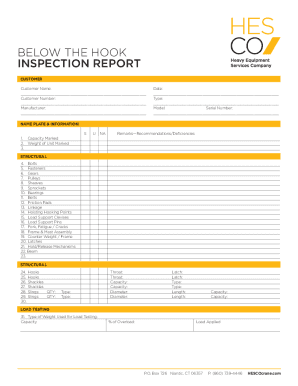 Fillable Online BELOW THE HOOK INSPECTION REPORT Fax Email Print ...