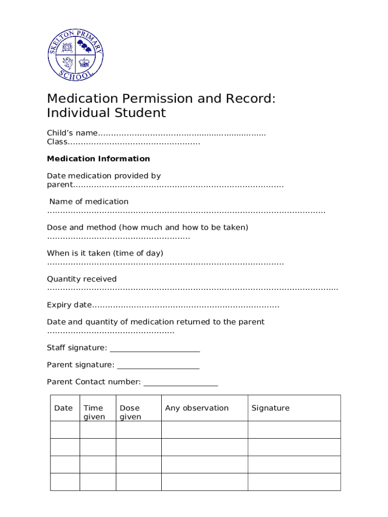 BCAL-1243, Medication Permission and Instructions Doc Template | pdfFiller
