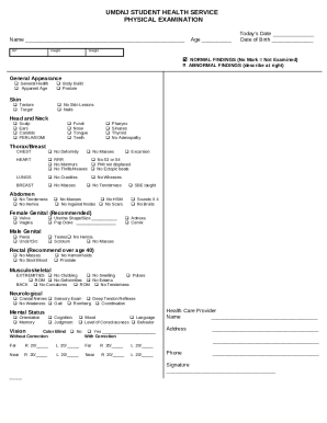 Appendix A Student Health Examination June ... Doc Template | pdfFiller