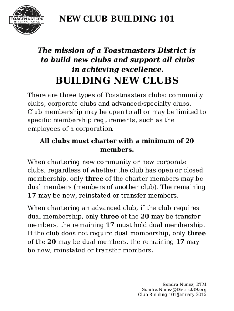 NEW CLUB CHARTER PAPERWORK 1 Doc Template | pdfFiller