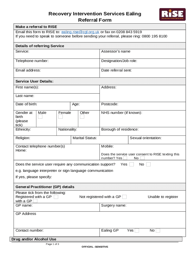 Recovery Intervention Services Ealing Referral Doc Template | pdfFiller