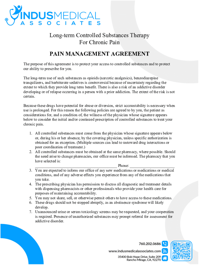 Fillable Online Long-Term Controlled Substance Therapy Agreement for ...