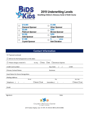 Fillable Online Bids for Kids Sponsor Agreement Form Fax Email Print ...