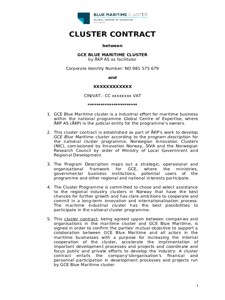 GCE BLUE MARITIME: CLUSTER PERANCE AND ... Doc Template | pdfFiller