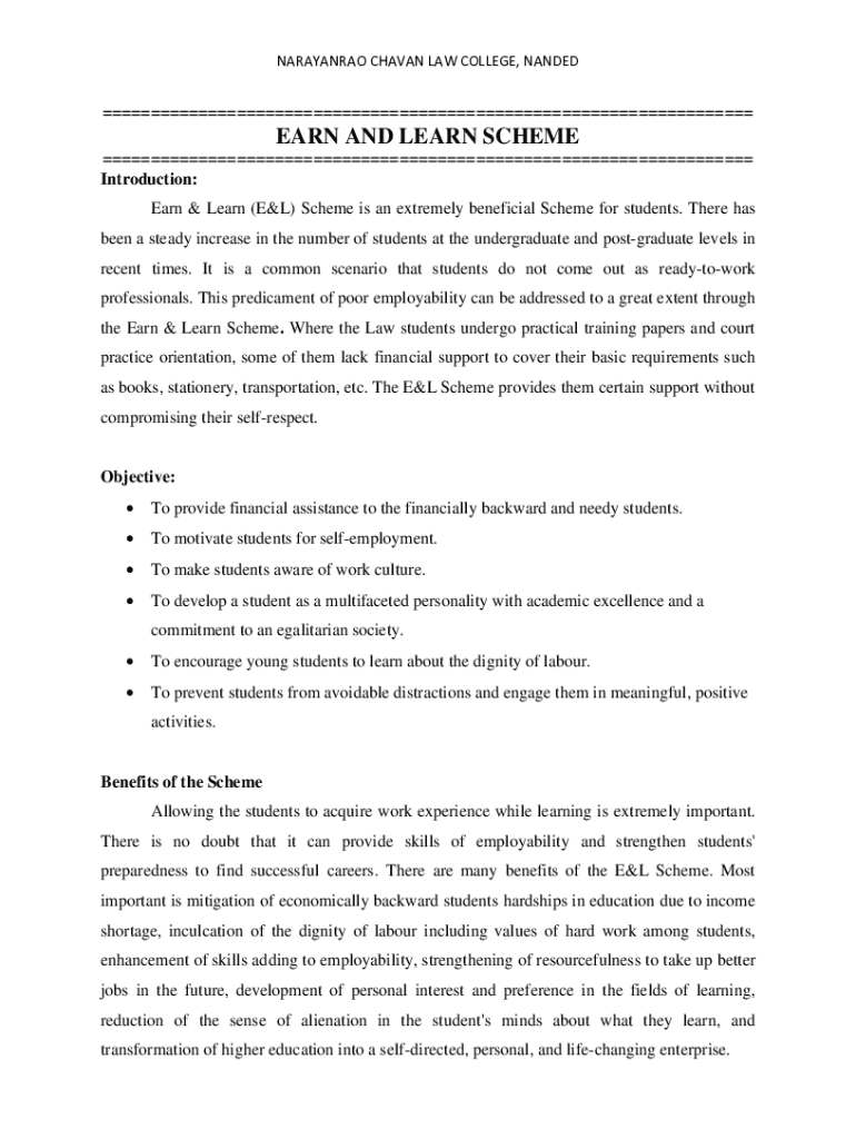 Fillable Online EARN AND LEARN SCHEME Fax Email Print - pdfFiller