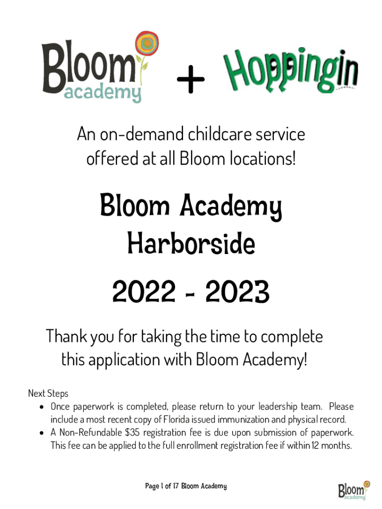 Fillable Online Bloom Academy - Preschool & Childcare Center Serving ...