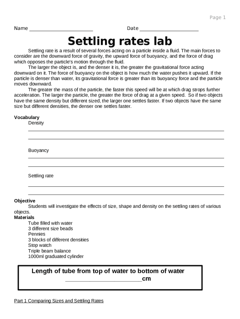 Activity #4: Settling Rates of Different Size Particles ... Doc ...
