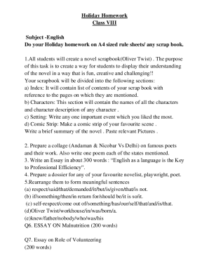 Fillable Online English Do your Holiday homework on A4 sized rule ...