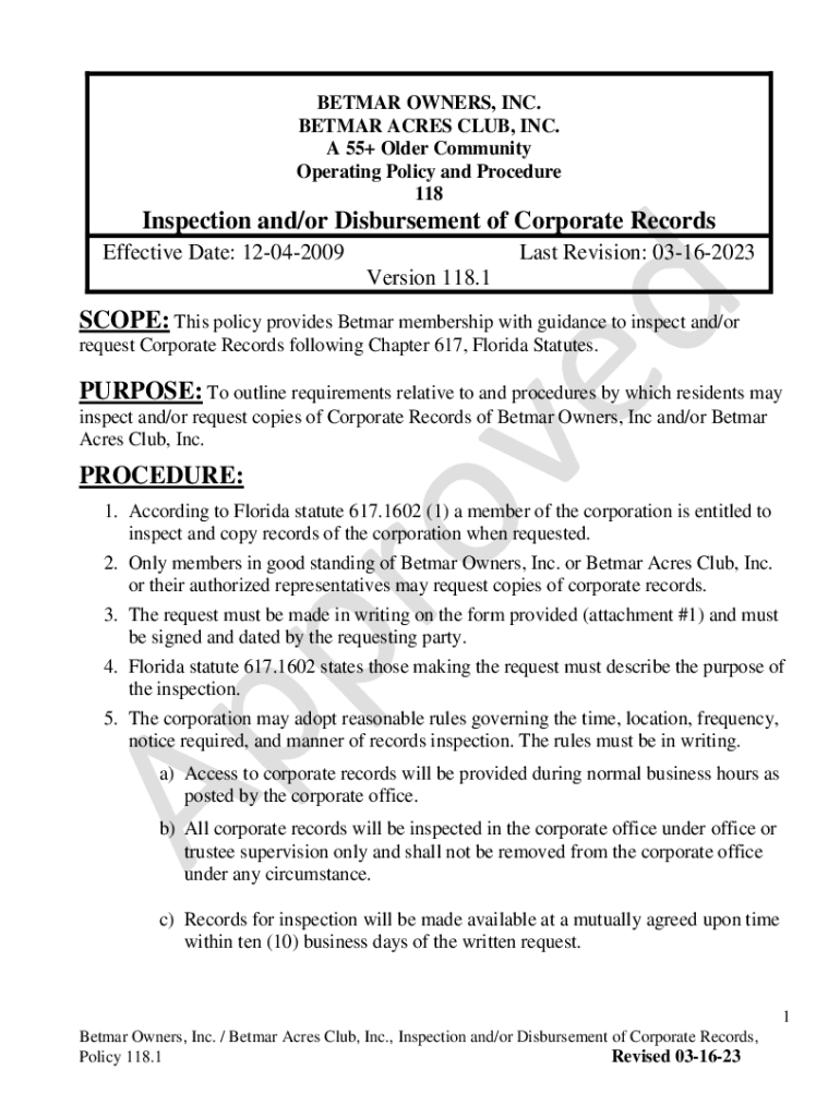 Fillable Online Inspection and/or Disbursement of Corporate Records Fax ...
