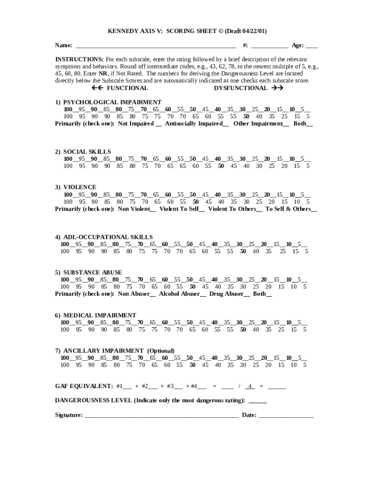 Kennedy Axis V Scoring Sheets. Brief Reference Scoring Sheets Doc ...
