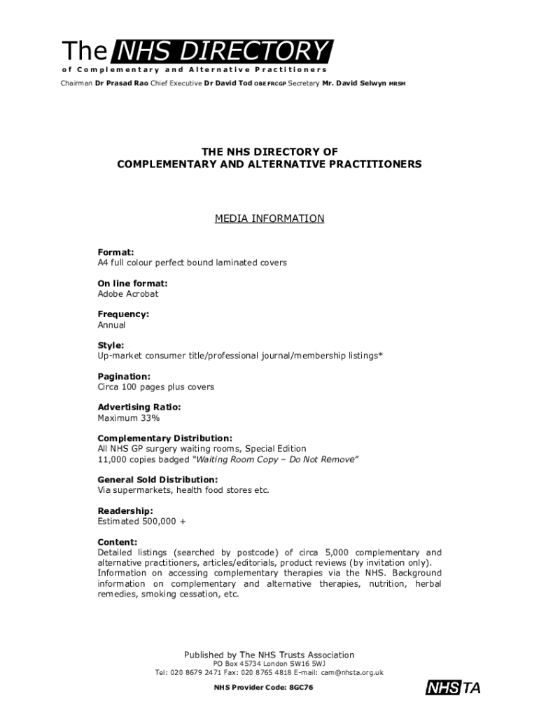 Fillable Online Media Pack NHS Directory Distribution and Rates.doc Fax ...