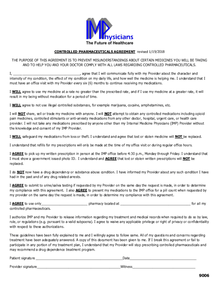 Fillable Online Controlled Substance Agreement Sample Form Fax Email ...
