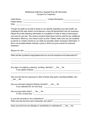 Fillable Online Drop Off Form/Consent to Treat at ... Fax Email Print ...