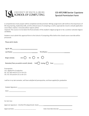 Fillable Online CIS 497/498 Senior Capstone Special Permission Form Fax ...