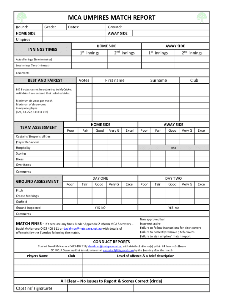 Fillable Online umpires match report form 2017 - 18 Fax Email Print ...
