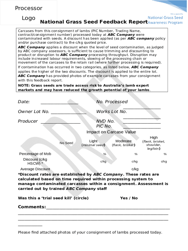 Grass Seed Reporting Doc Template | pdfFiller