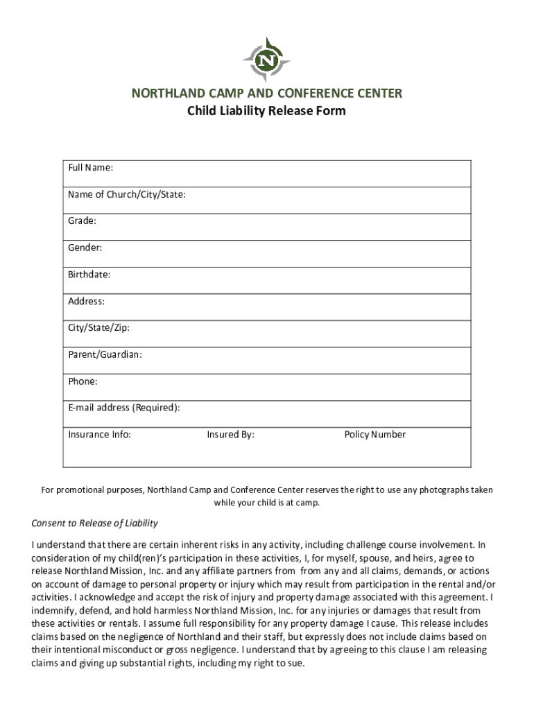 Fillable Online Child Liability Release Form Fax Email Print - pdfFiller