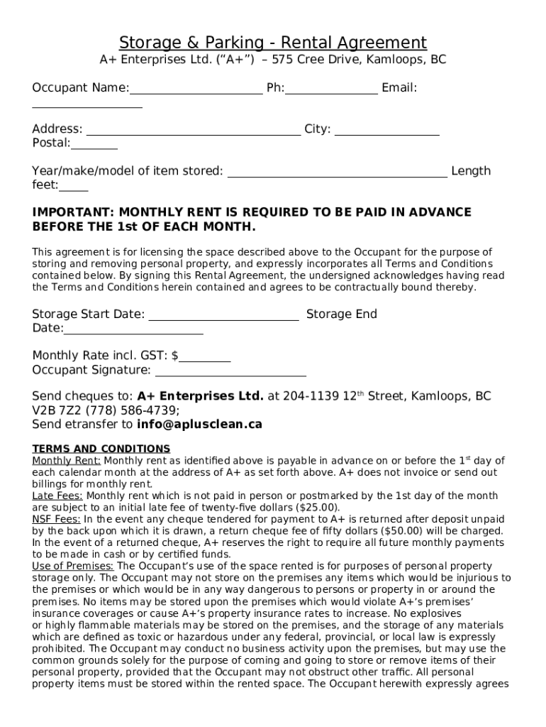 Storage Agreement 2024 Doc Template | pdfFiller