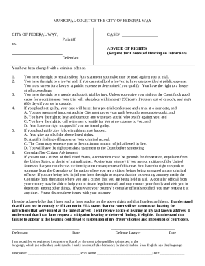 Traffic Infraction Hearing Request (without a lawyer) Doc Template ...