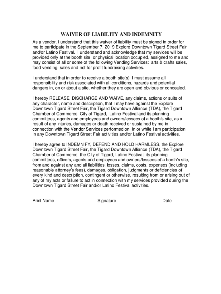 Fillable Online Would you sign this waiver of Liability & Indemnity ...
