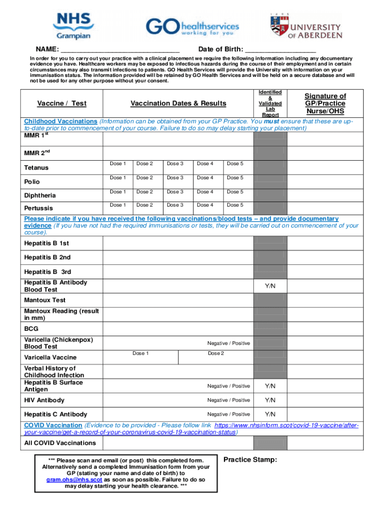 Fillable Online Pre-placement Health Questionnaire - GO Health Services ...
