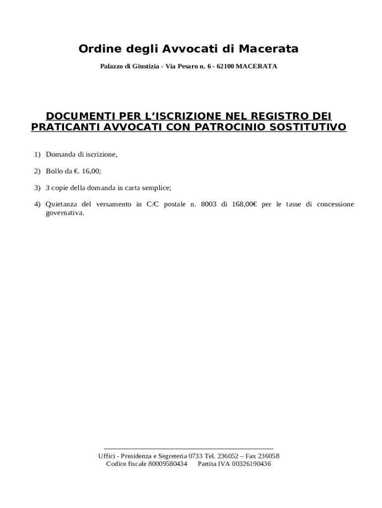 documenti per l'iscrizione nel registro dei praticanti avvocati Doc ...