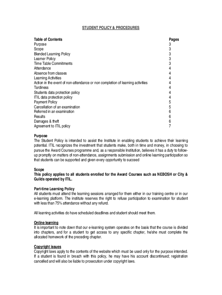 Fillable Online student policy & procedures - Integral Training ...