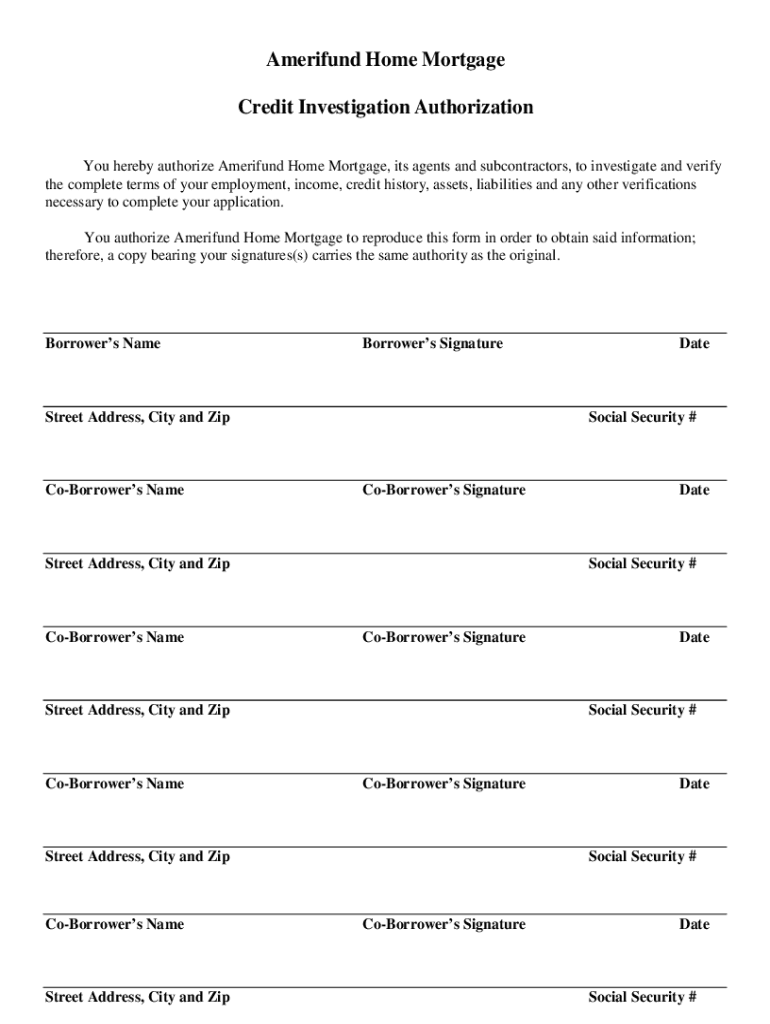 Fillable Online Amerifund Home Mortgage Credit Investigation ...