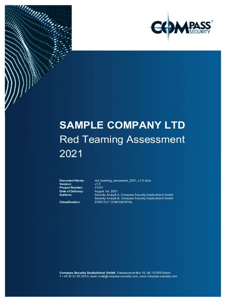 Fillable Online SAMPLE COMPANY LTD Red Teaming Assessment 2021 Fax ...