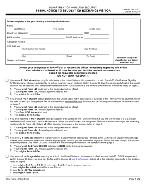 Fillable Online Form I 515A I 515A Notice to Student or Exchange Vistor. I-515 A., NOTICE TO ...