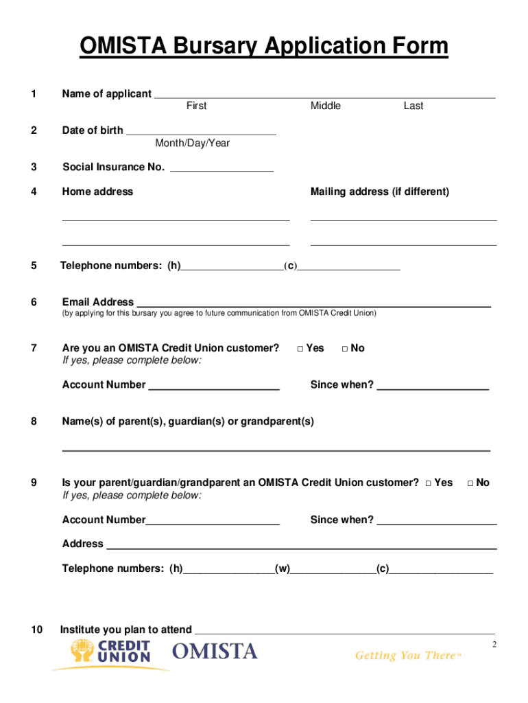 Fillable Online 2021 Bursary Application Form Fax Email Print - pdfFiller