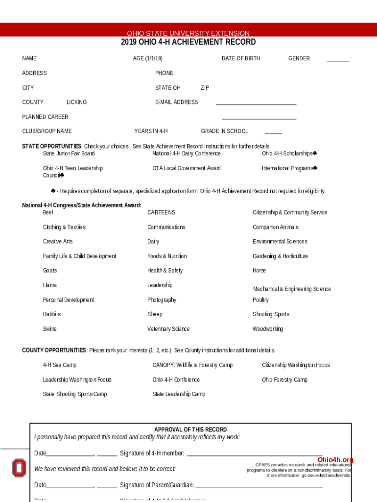 4-H Project Achievement Award sLicking County 4-H - licking osu Doc Template | pdfFiller