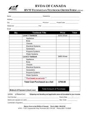 Fillable Online RVTI TECHNICIAN TEXTBOOK ORDER FORM (2021ed) Fax Email ...