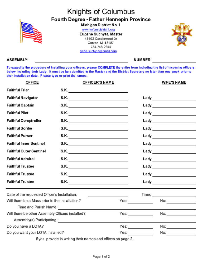 Fillable Online Knights of Columbus - Michigan District 1 Fax Email ...