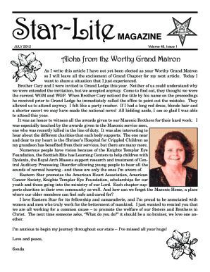 Fillable Online Denise Abbey elected Worthy Grand Matron, Order of the ...