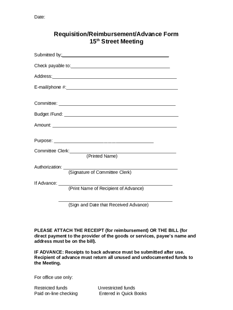 Requisition/Reimbursement Doc Template | pdfFiller