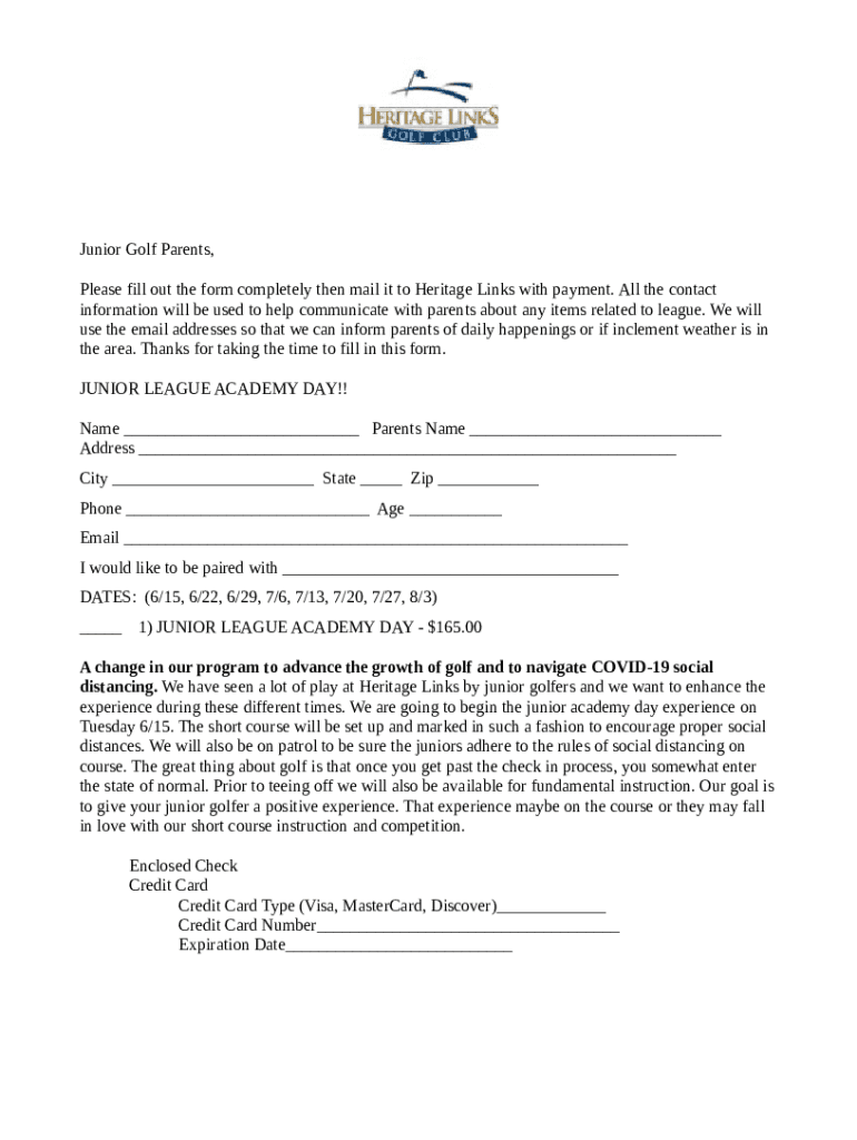 Junior Golf Parents, Doc Template | pdfFiller