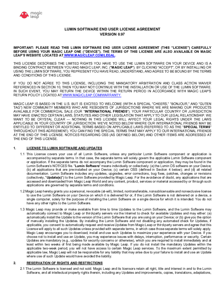 Fillable Online LUMIN SOFTWARE END USER LICENSE AGREEMENT VERSION ...