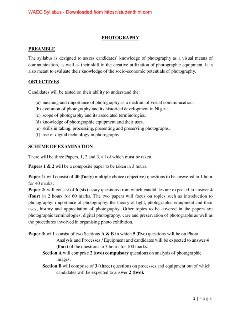 Fillable Online VISUAL-ART-1.pdf - WAEC Syllabus - Uploaded online by ...