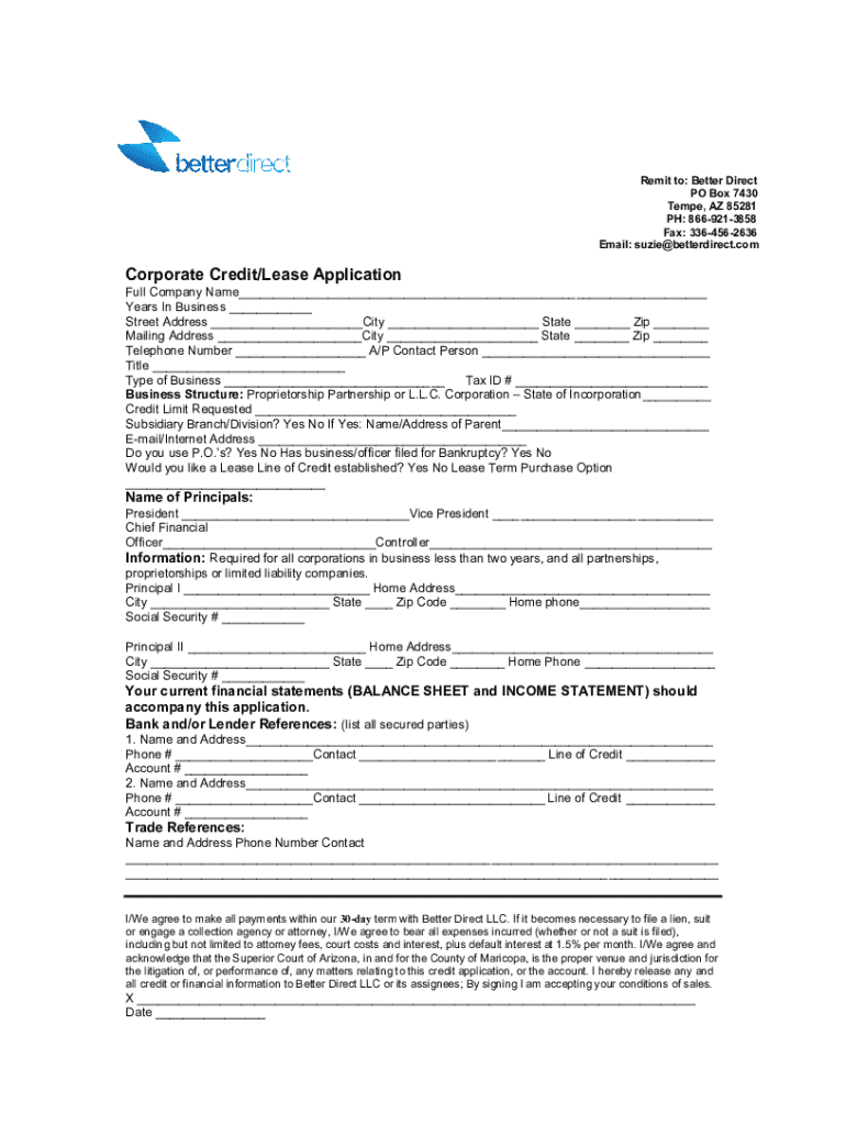 Fillable Online Corporate Credit/Lease Application Fax Email Print - pdfFiller