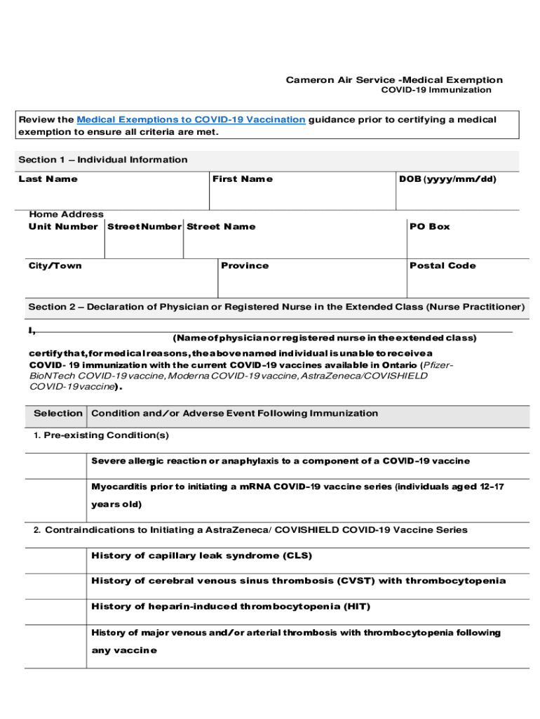 Fillable Online Statement of Medical Exemption - COVID-19 Immunization ...