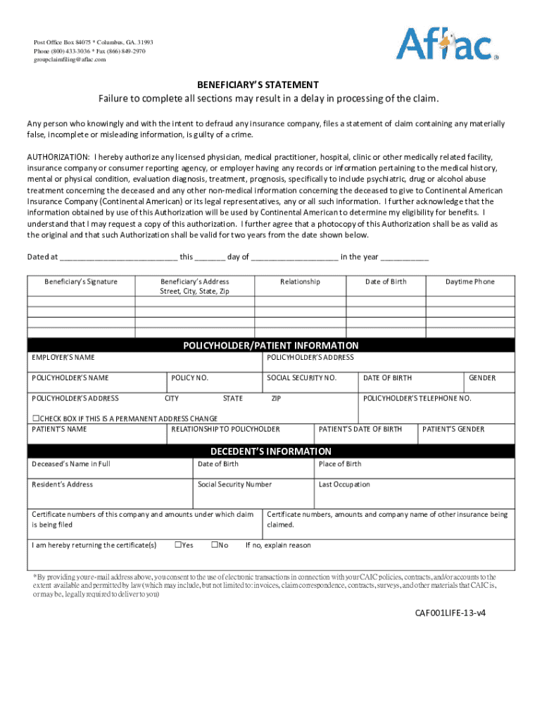 Fillable Online Life Beneficiary Statement Form Fax Email Print - pdfFiller